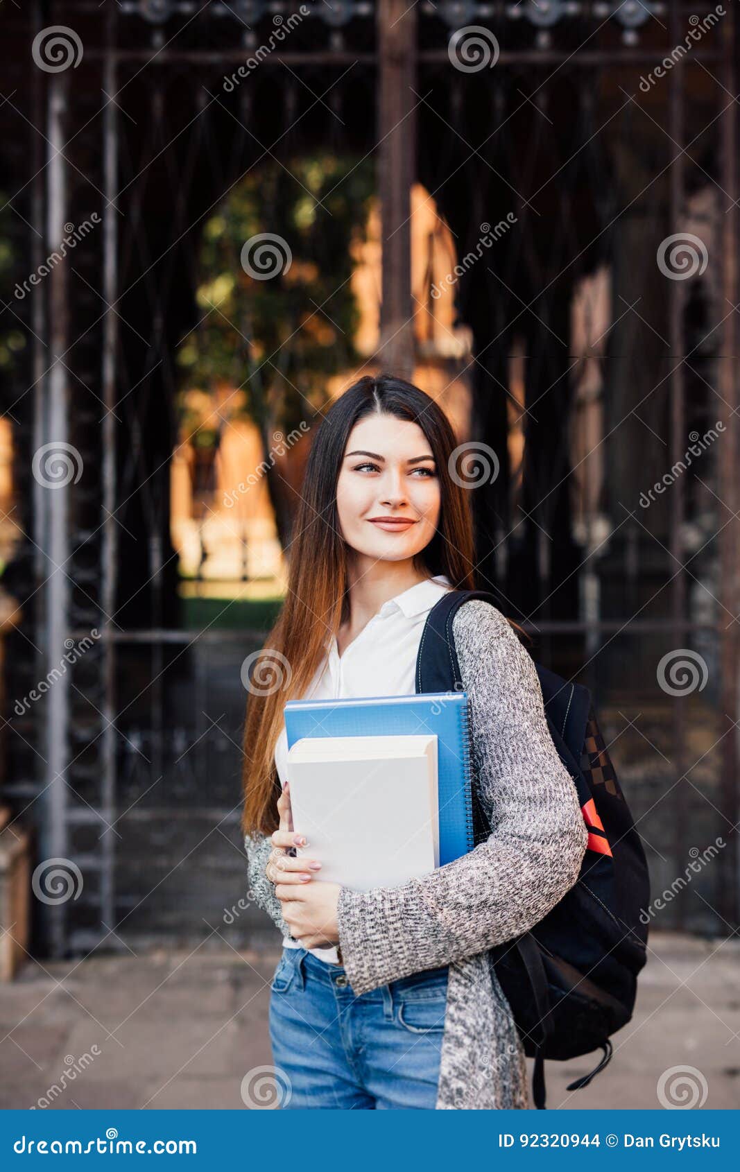 Student with Notebooks and Bag in Front of College Student, University ...