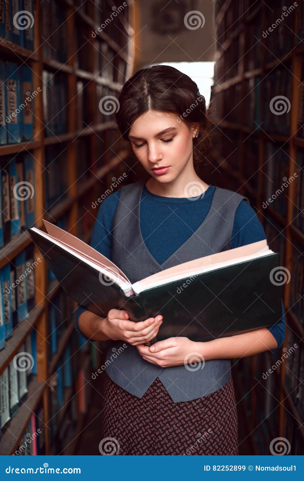 Student with Open Book in College Library. Stock Image - Image of learn ...