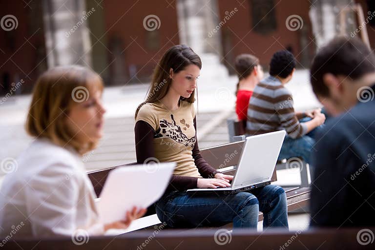 Student Outdoor with Laptop Pc Stock Image - Image of brunette, campus ...