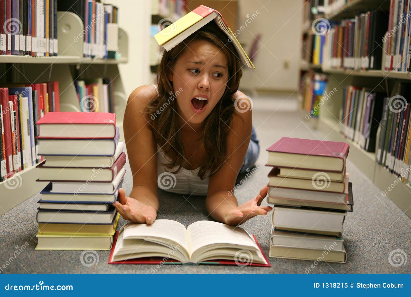 Student Overwhelmed stock image. Image of journal, aisle - 1318215