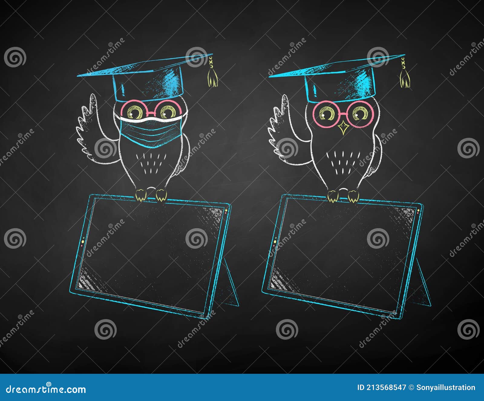 Student Owl Sitting on Digital Tablet Stock Vector - Illustration of ...