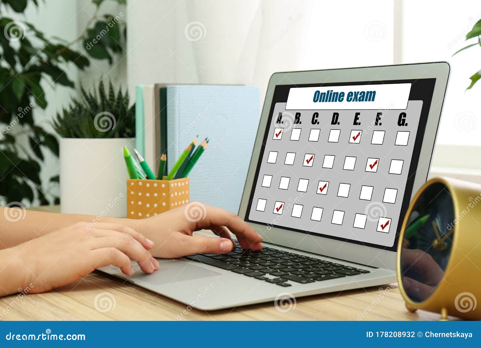 Online Exam. Girl Student Testing Exercise. Examination Test On The ...