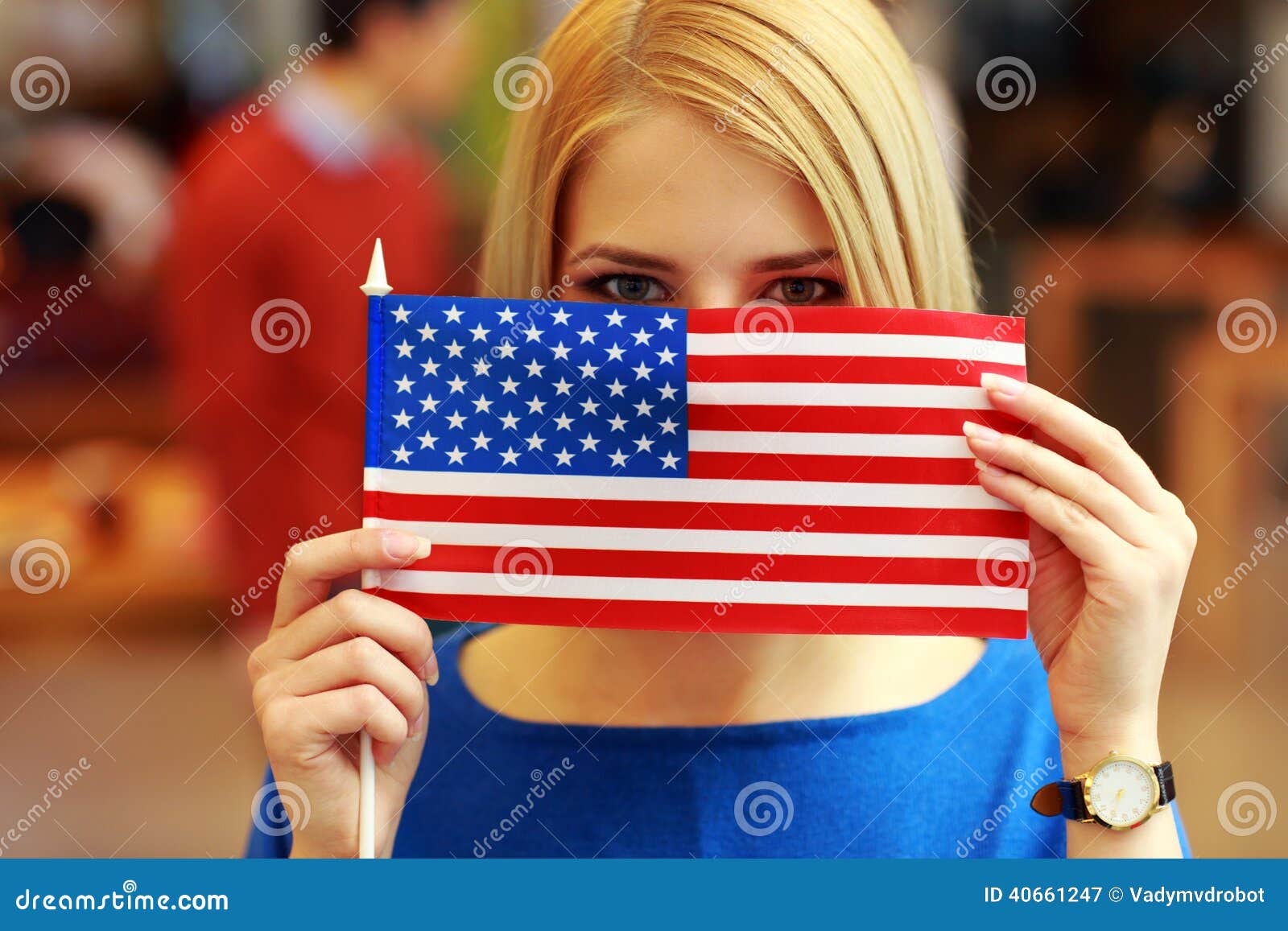 Student Peeking Behind Flag of USA Stock Image - Image of caucasian ...