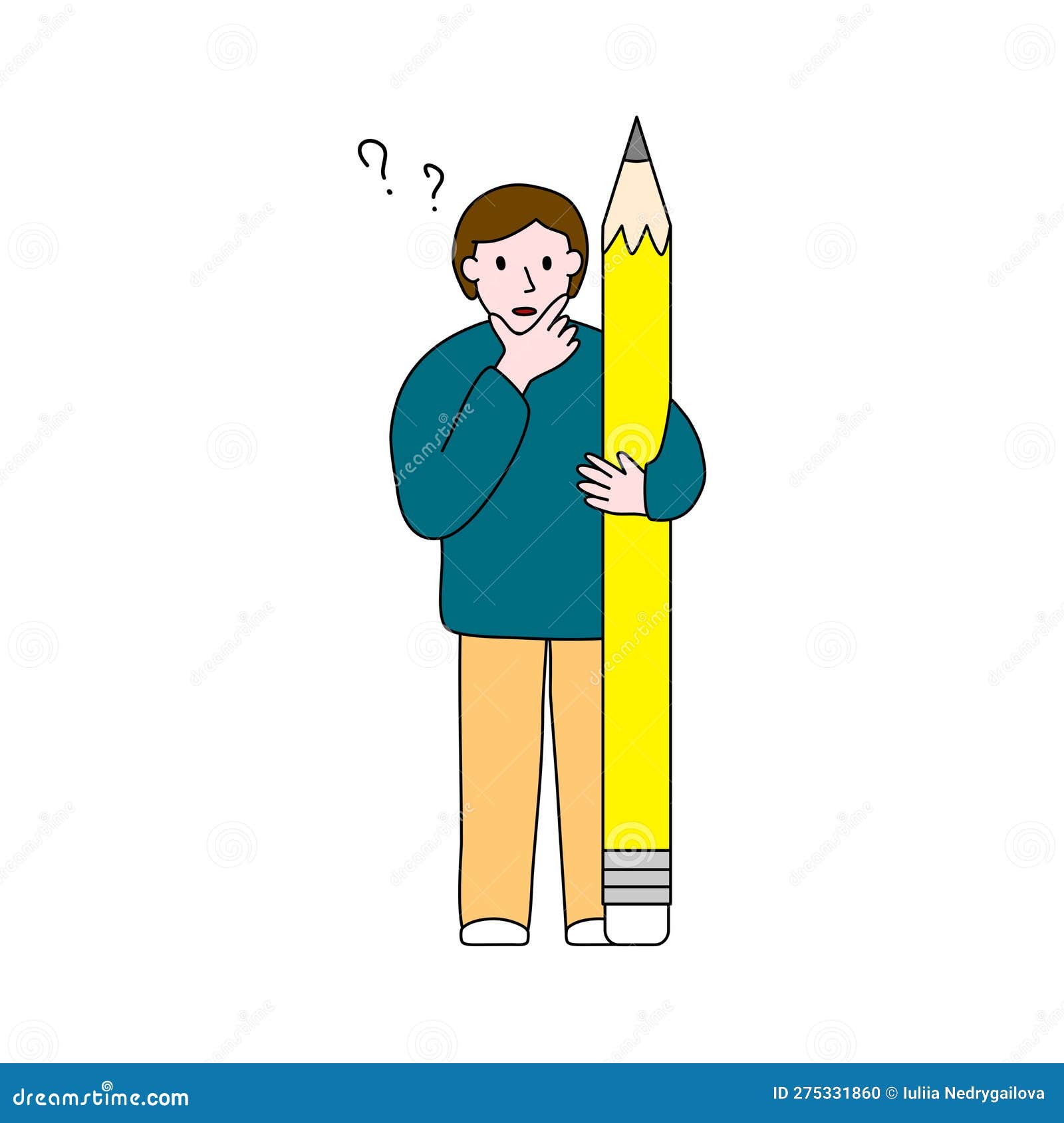 Student with Pencil Thinking about Solving a Problem, Education, Back ...