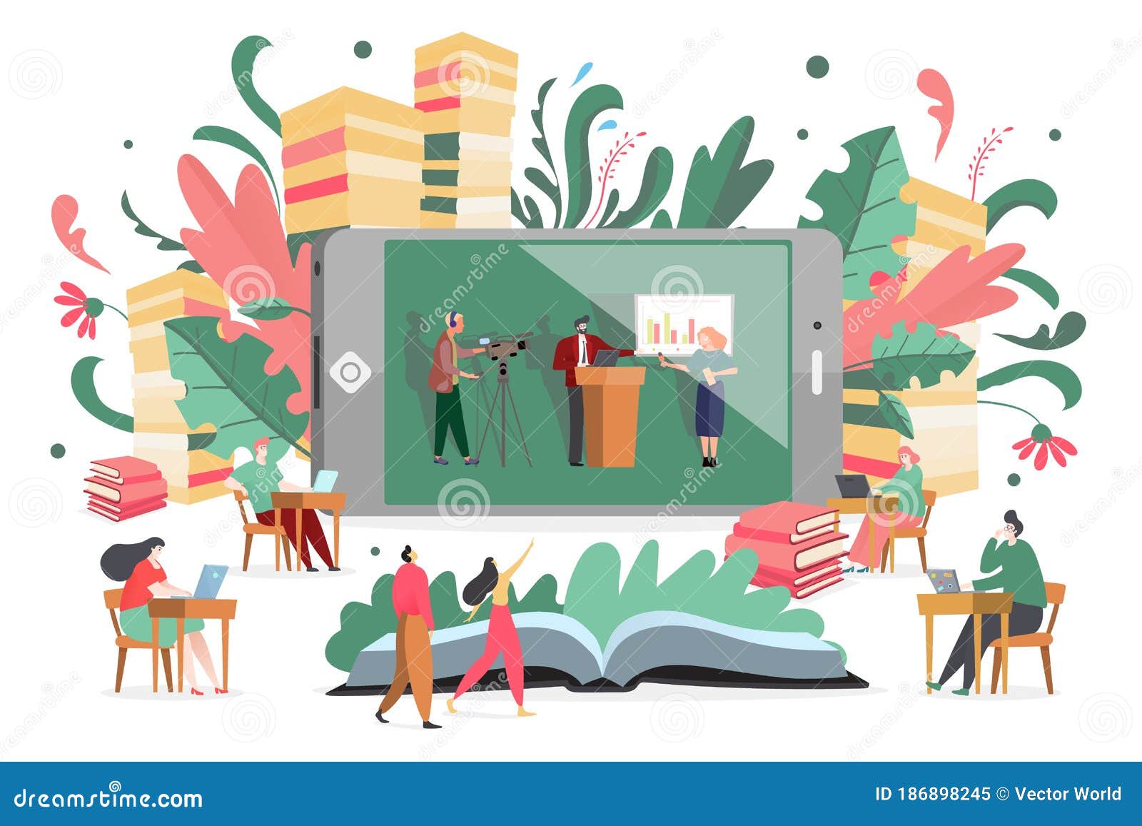 Student People Get Knowledge Online, Smartphone Education Vector ...