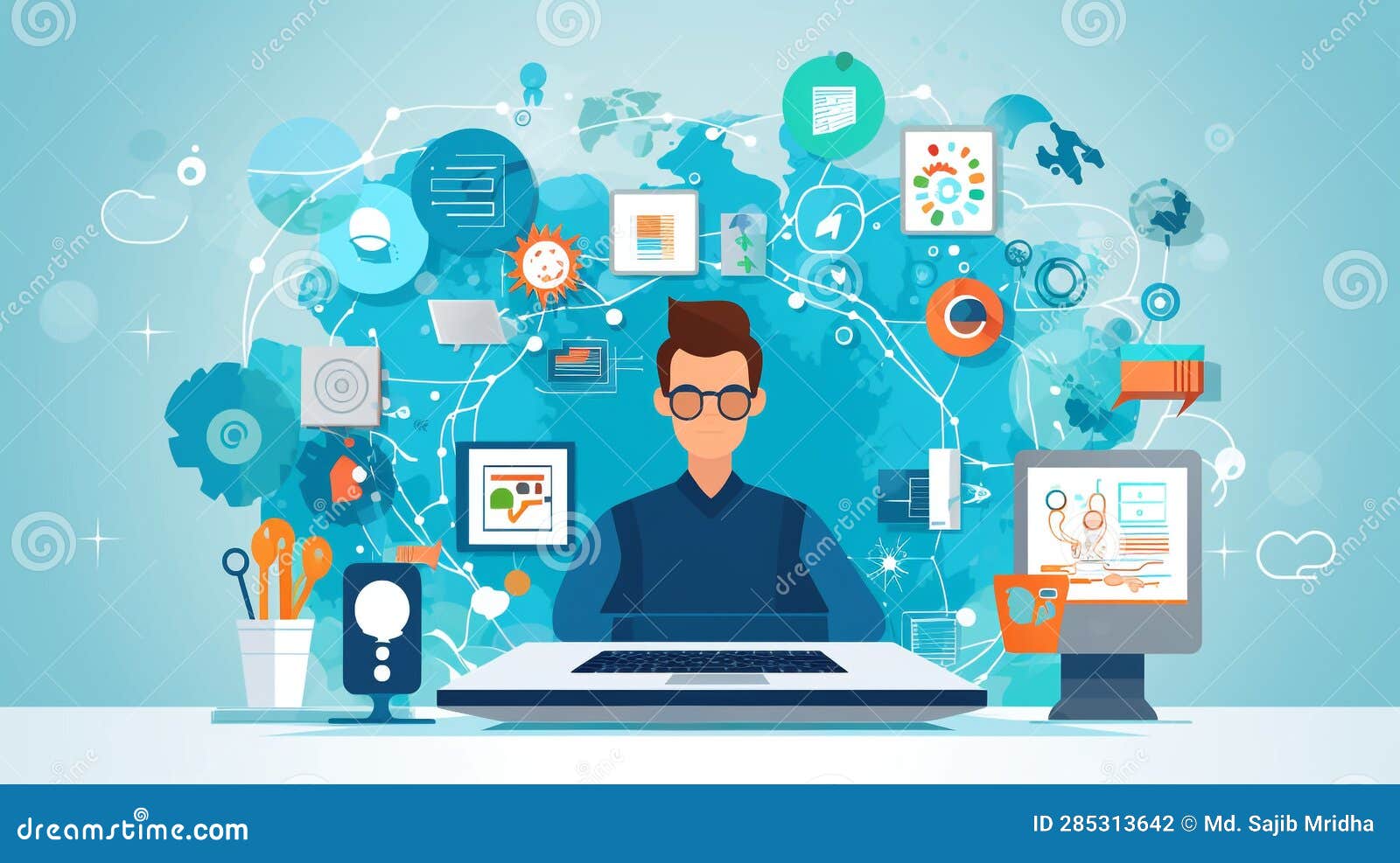 Student Person with Laptop E - Learning and Online Study Concept, AI ...