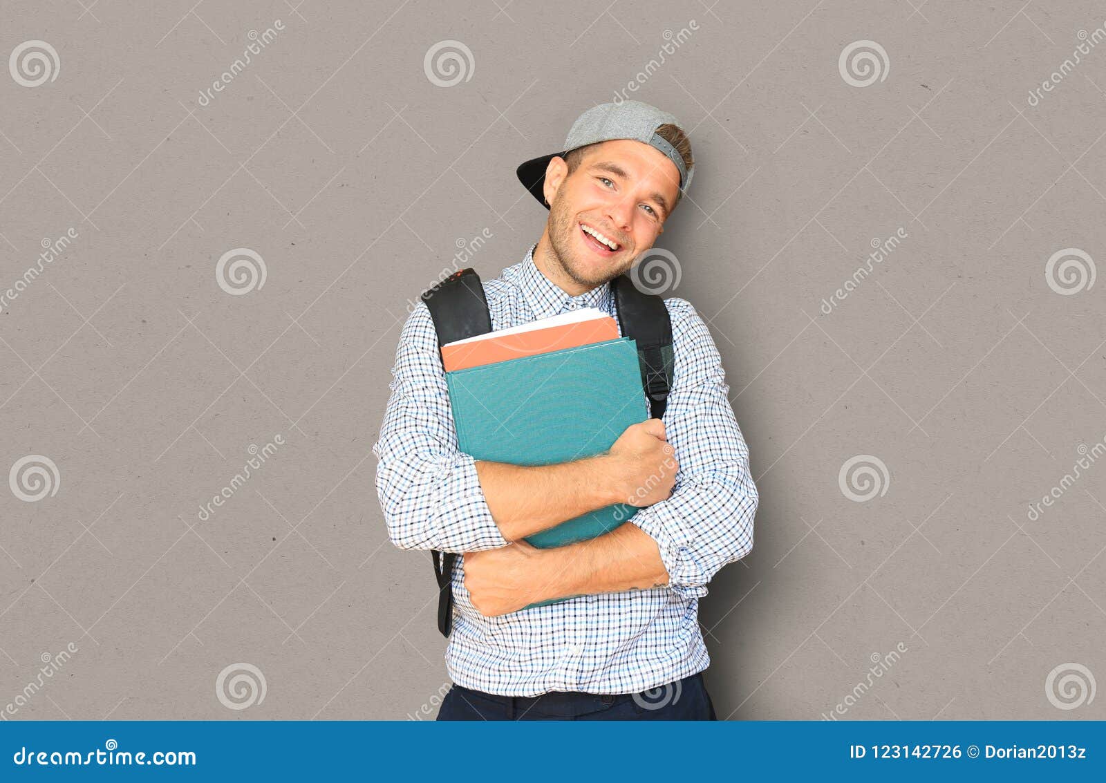 Student in plaid shirt stock photo. Image of happiness - 123142726