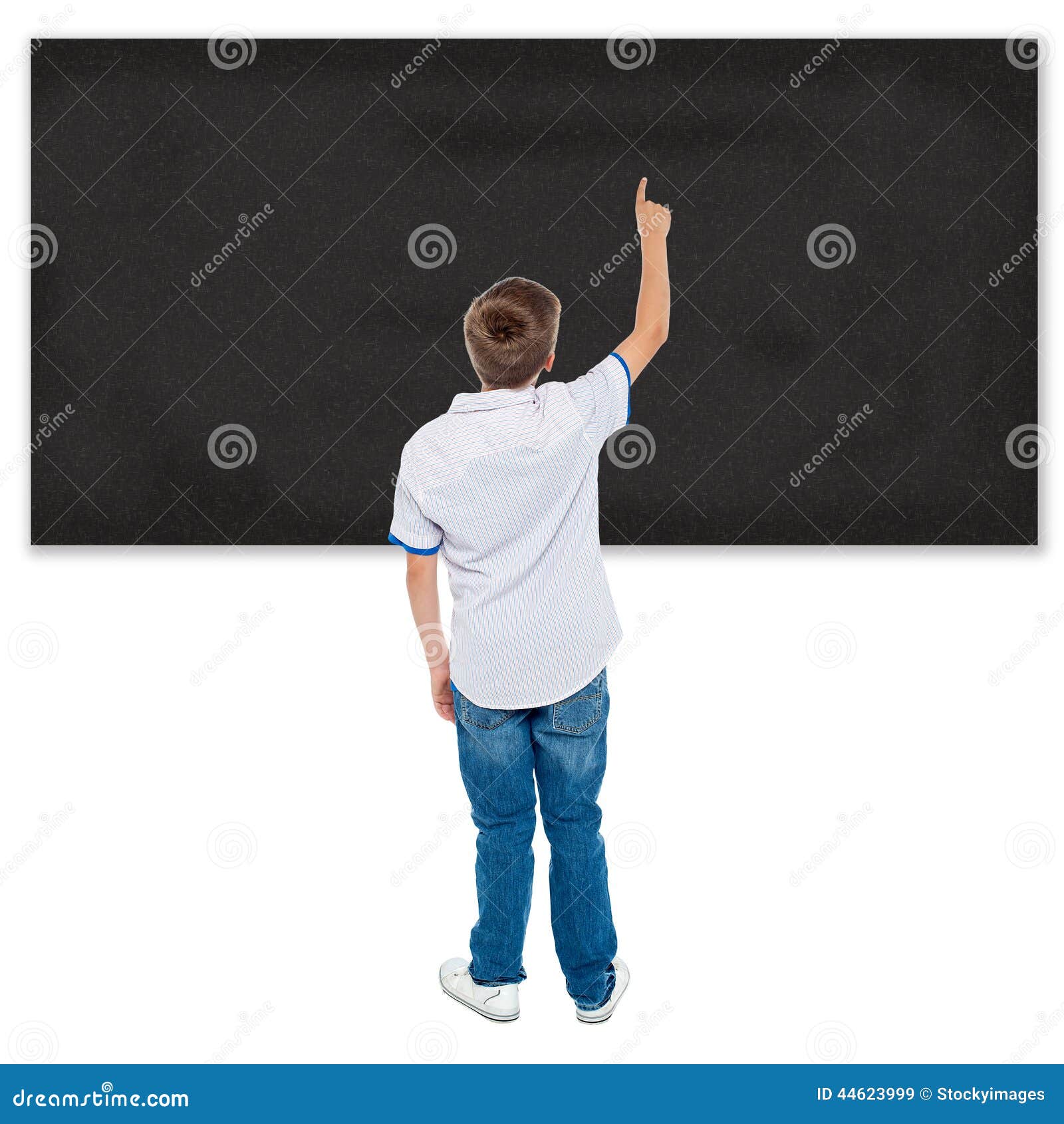 Student Pointing on Blank Chalkboard Stock Image - Image of cool, child ...