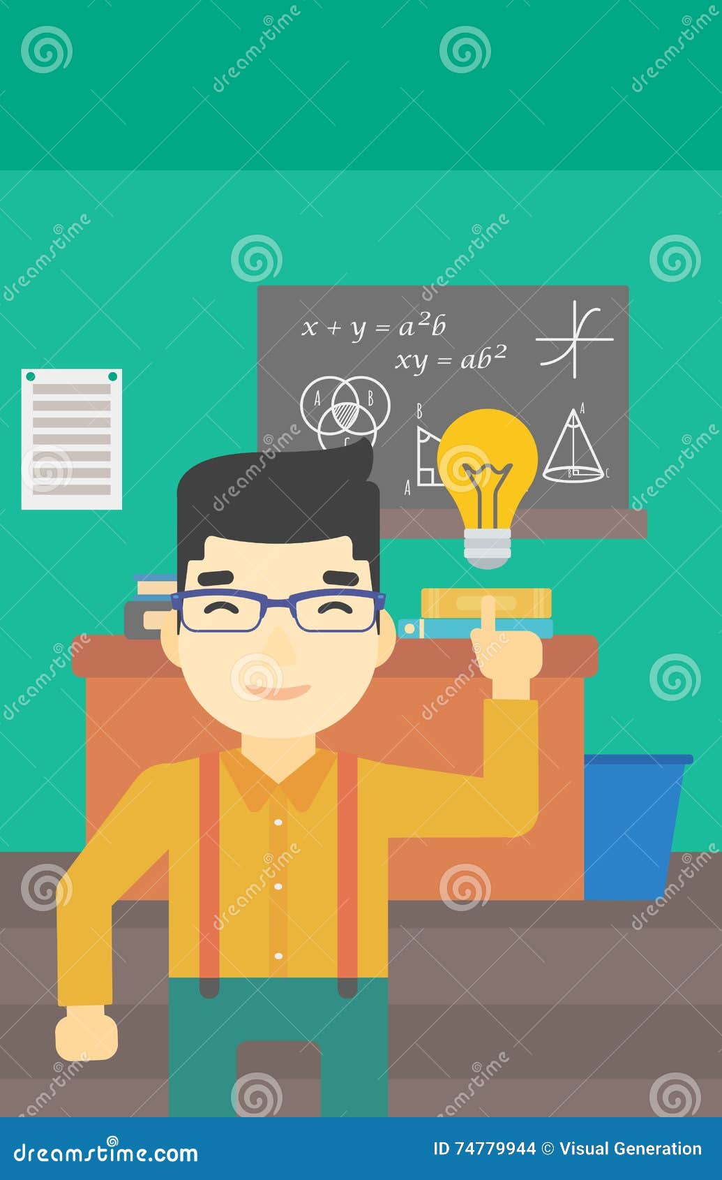 Student Pointing at Light Bulb Vector Illustration Stock Vector ...