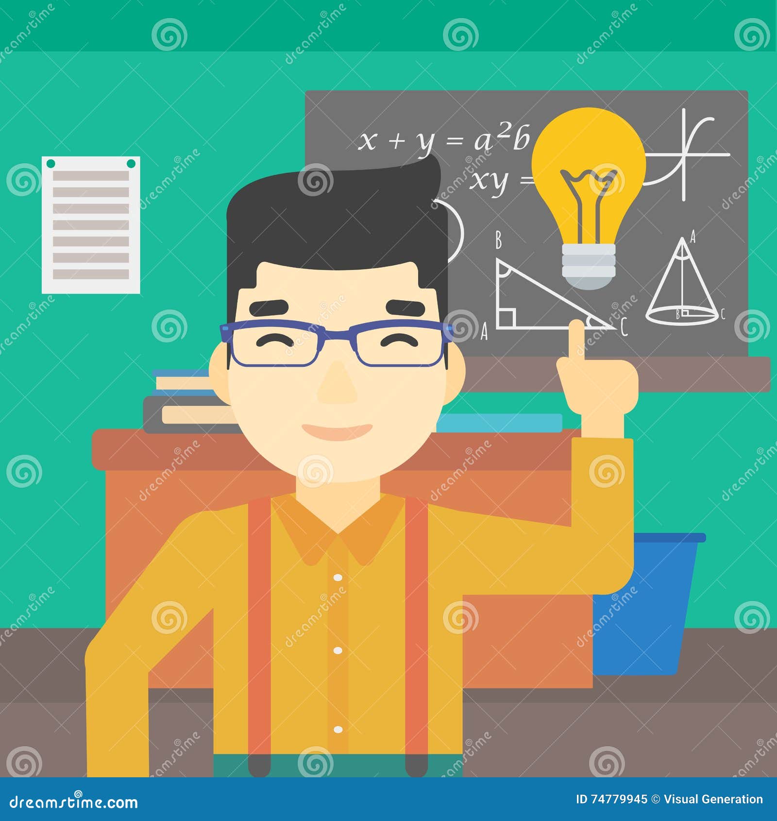 Student Pointing at Light Bulb Vector Illustration Stock Vector ...