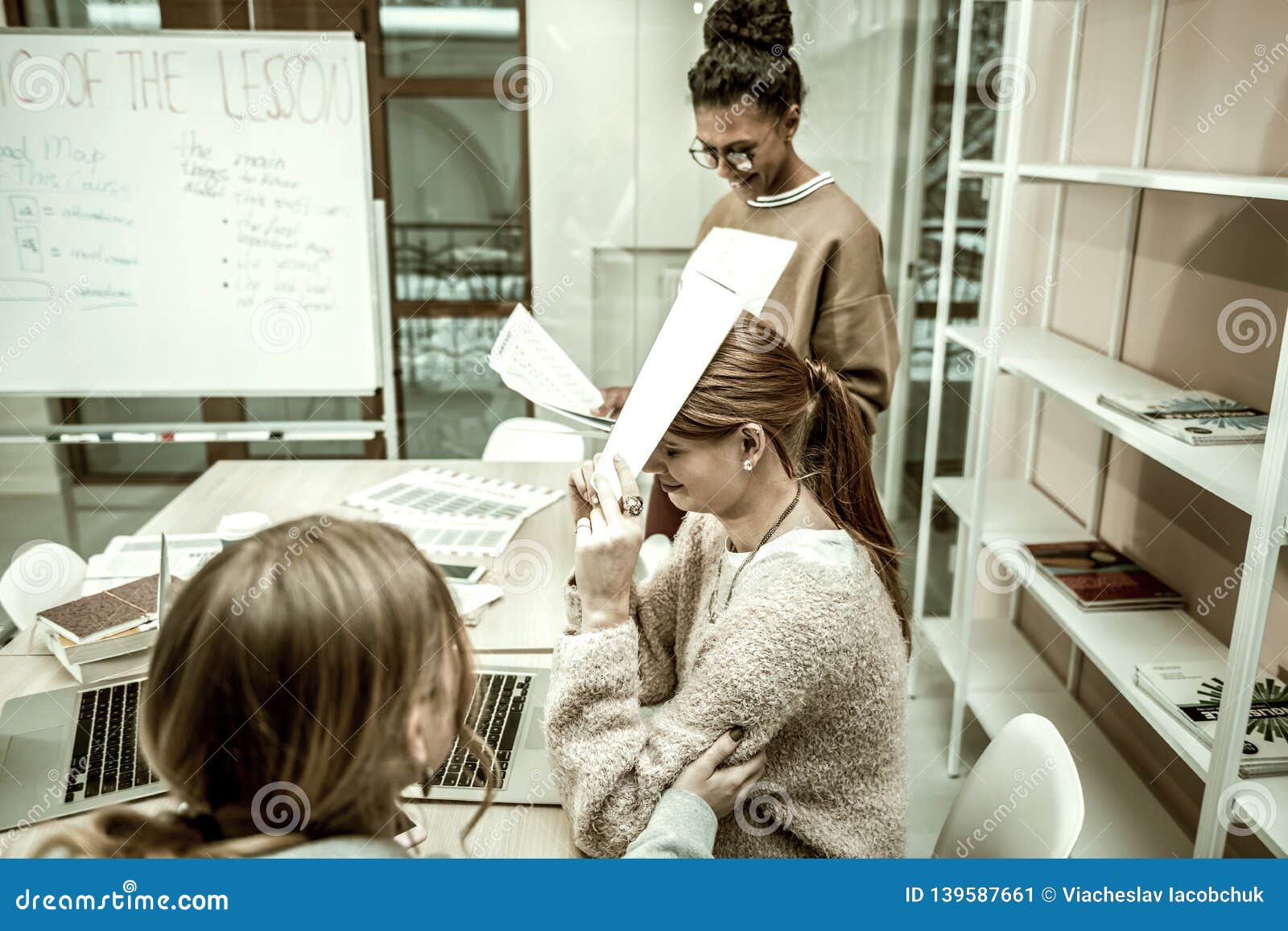 Student with Ponytail Feeling Ashamed after Getting Test Result Stock ...