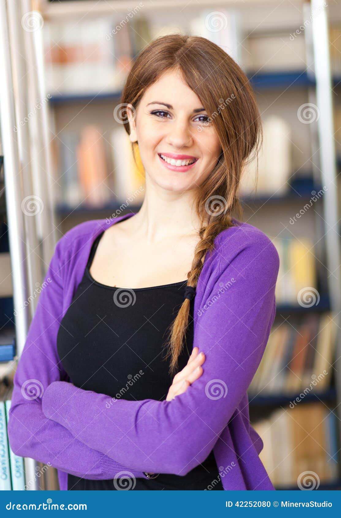 Student Portrait in a Library Stock Photo - Image of student, books ...