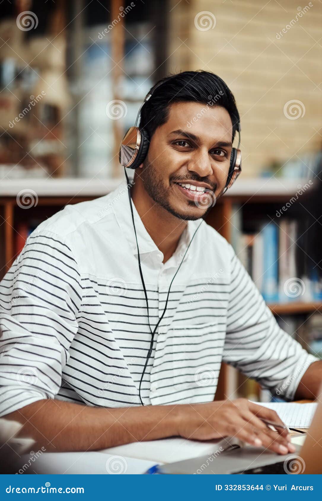 Student, Portrait and Notes in Library for Education, Studying and ...