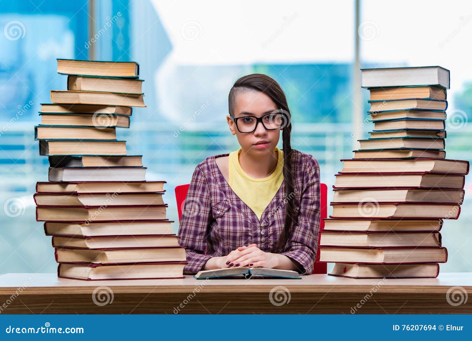The Student Preparing for College Exams Stock Photo - Image of glasses ...