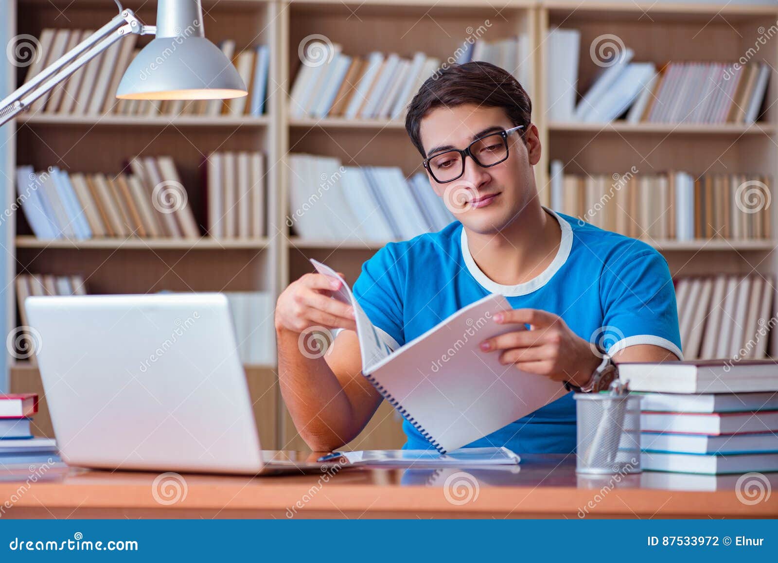 The Student Preparing for College Exams Stock Photo - Image of reading ...