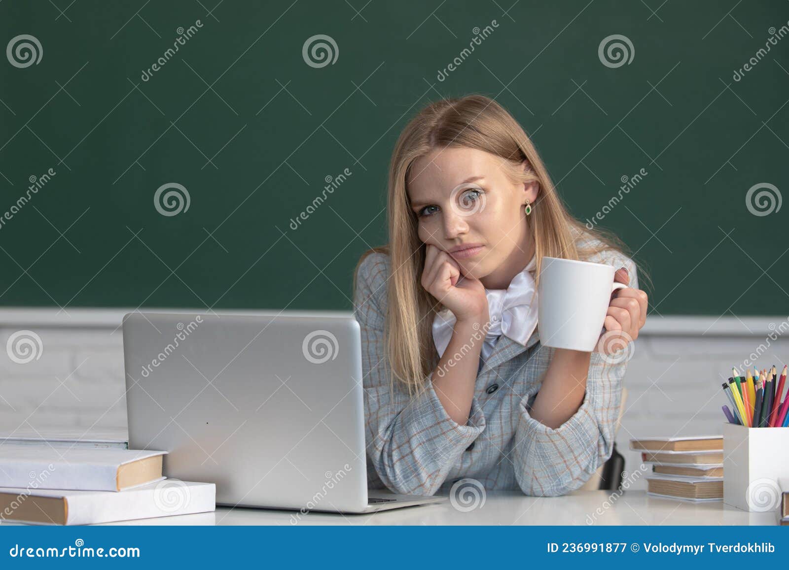 Student Preparing Exam and Learning Lessons, Drinking Coffee or Tea in ...