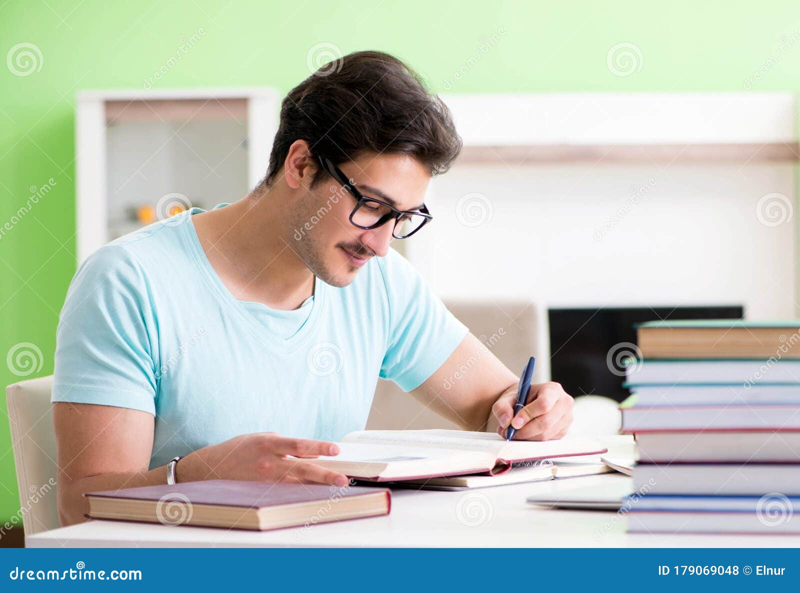 Student Preparing for University Exams at Home Stock Photo - Image of ...