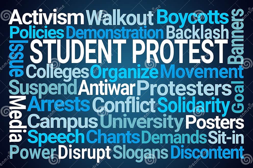 Student Protest Word Cloud stock illustration. Illustration of college ...