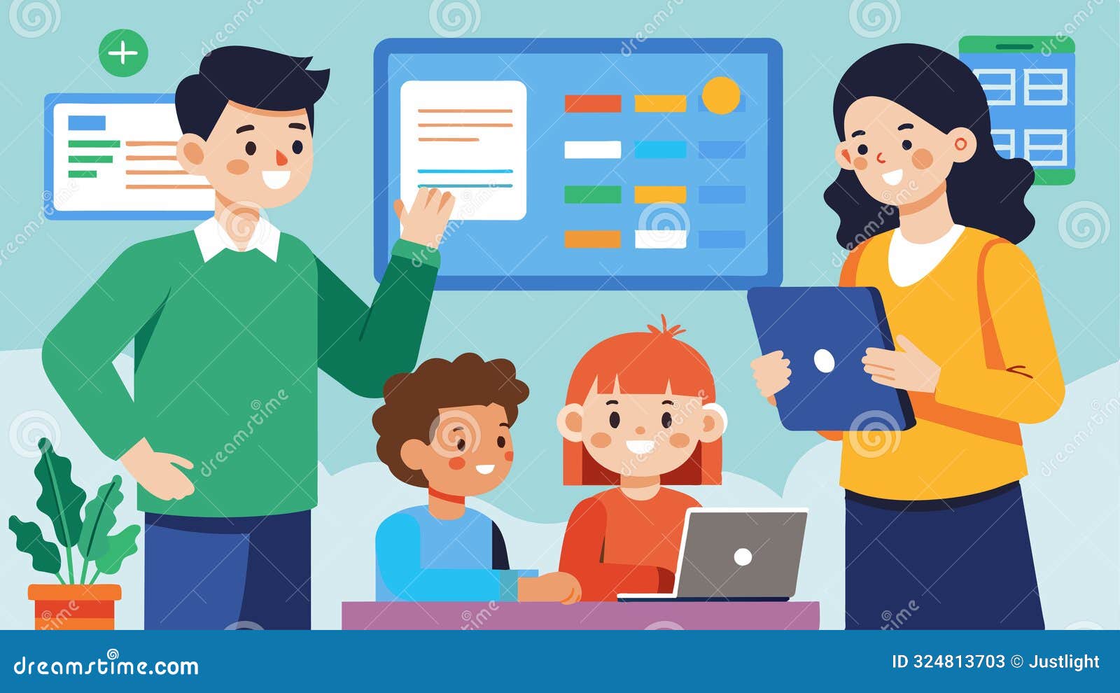 A Student Proudly Presents a Coding Project To Their Parents during a ...