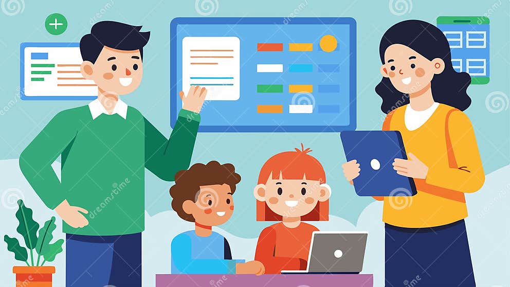 A Student Proudly Presents a Coding Project To Their Parents during a School Showcase Explaining ...