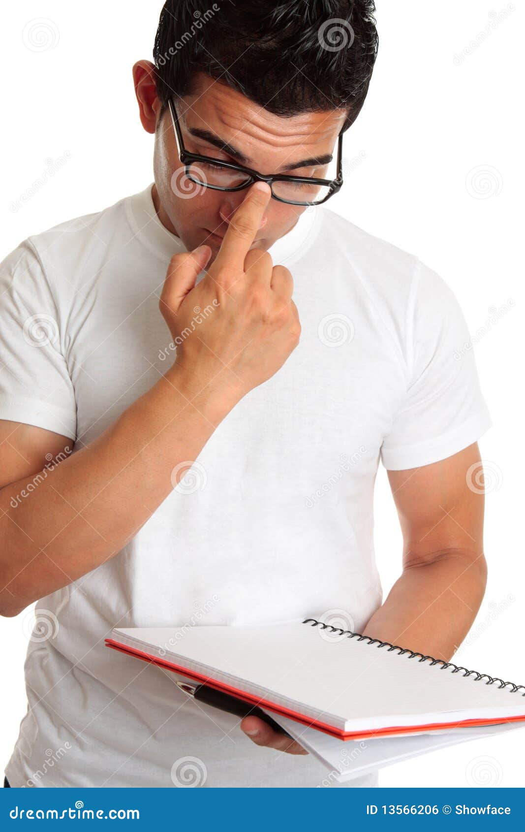 Student Pushing Up Glasses Onto Face Stock Photo - Image of white ...
