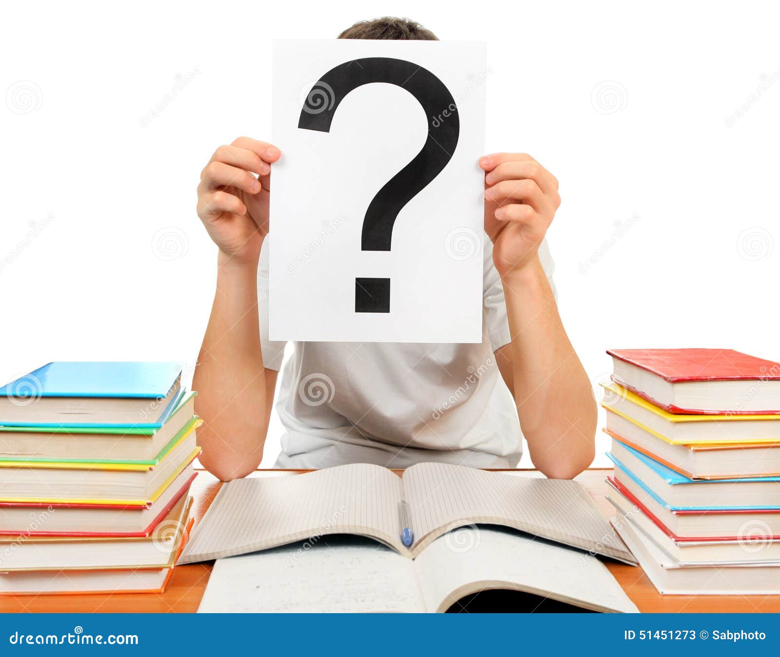 Student with Question Mark stock image. Image of pile - 51451273