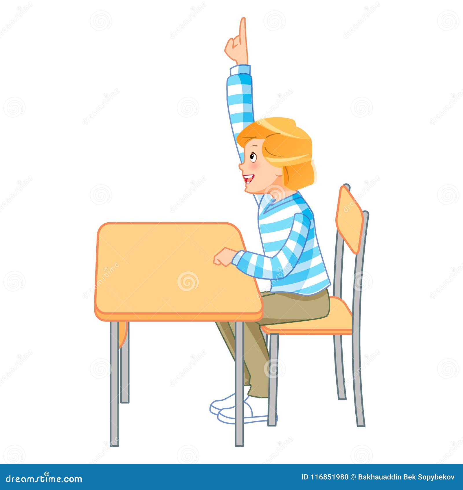 Pupils Raising Hand And Teacher Taking Class. Back To School Cartoon ...