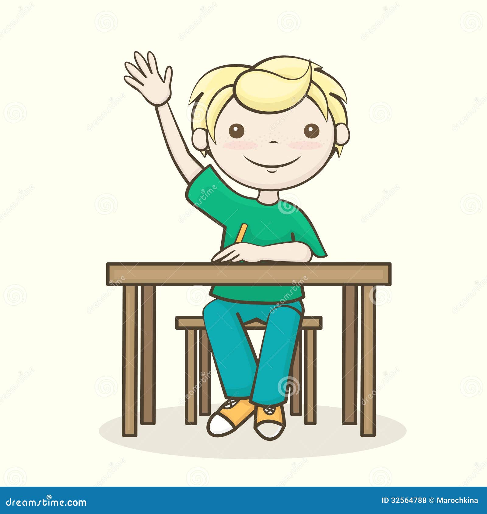Student raised his hand stock illustration. Illustration of learning ...