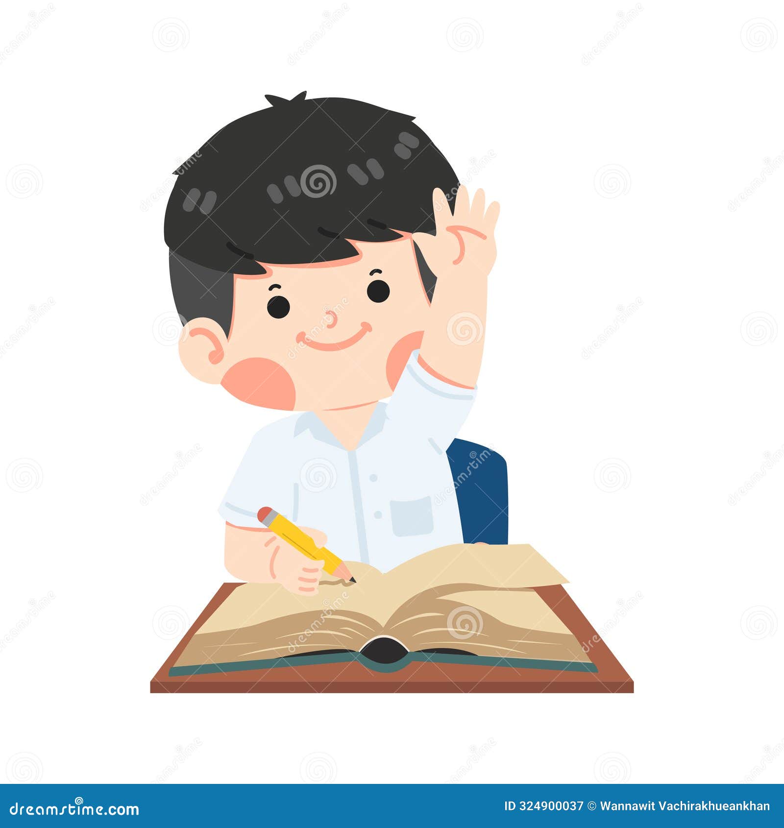 The Student Raises His Hand Up Stock Illustration - Illustration of ...