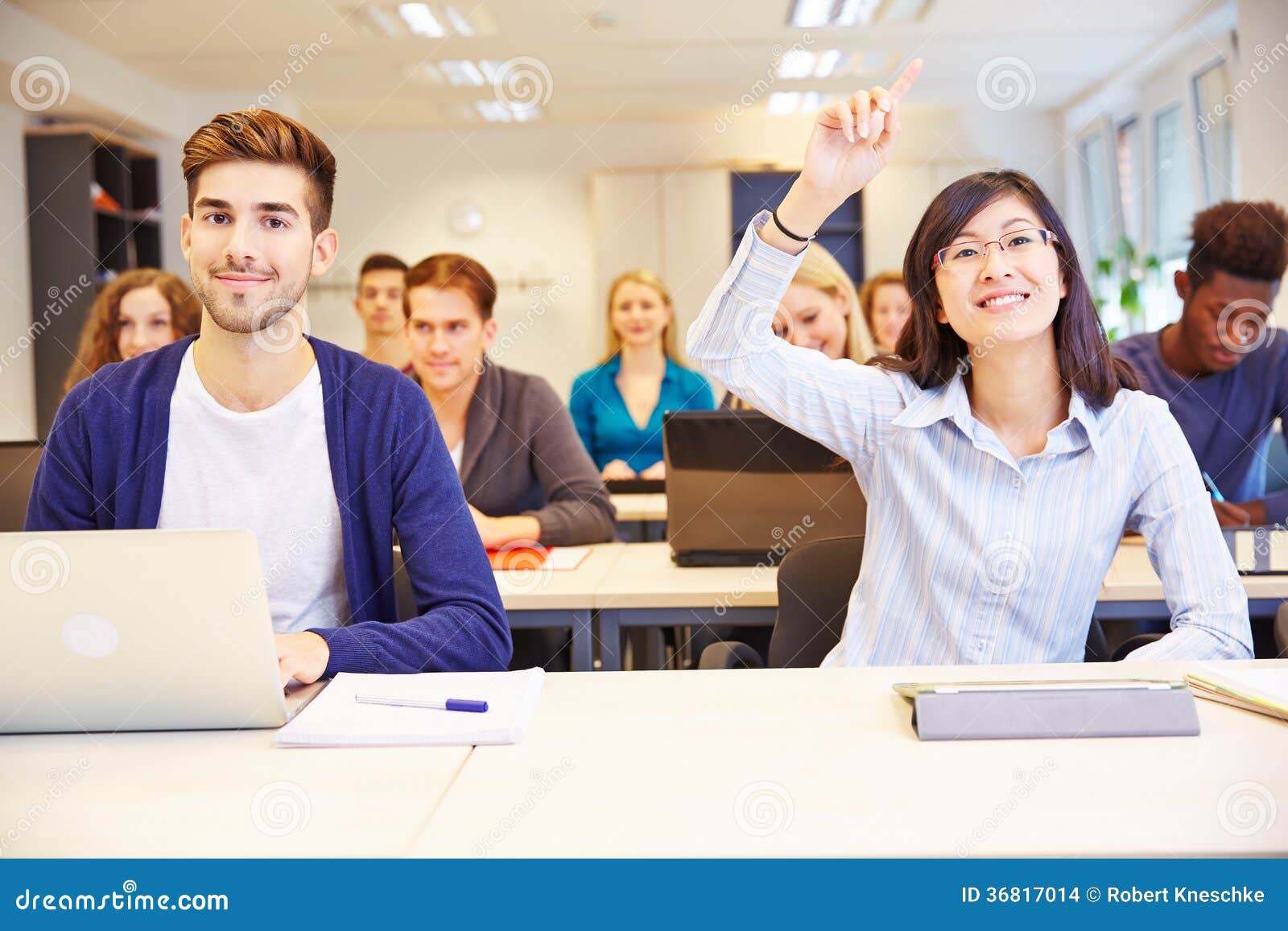 Student Raising Hand in University Stock Photo - Image of lift, asian ...