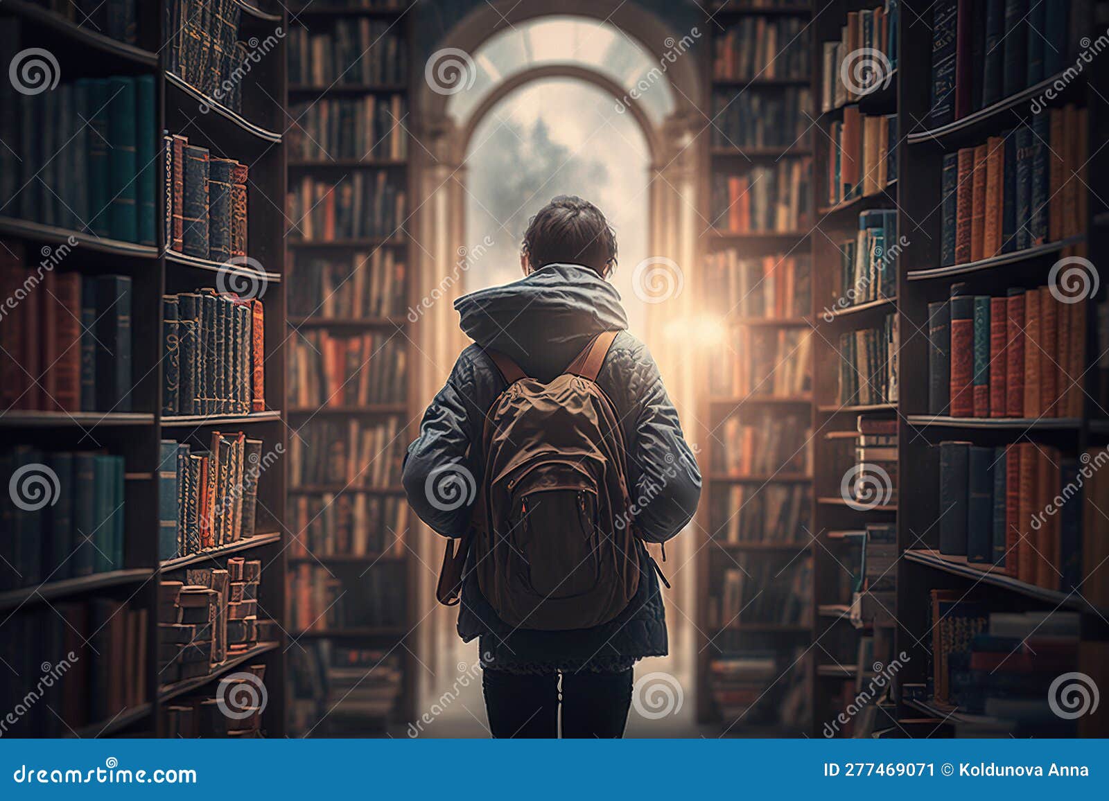 Student Read a Lot of Books in Library Back View, Created with ...