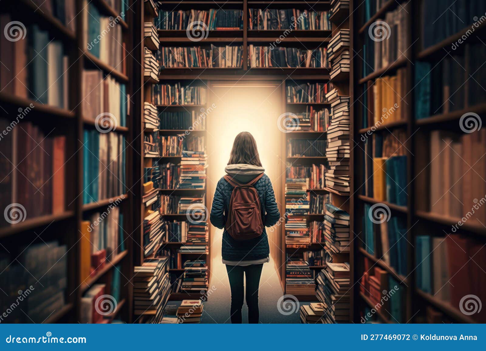 Student Read a Lot of Books in Library Back View, Created with ...