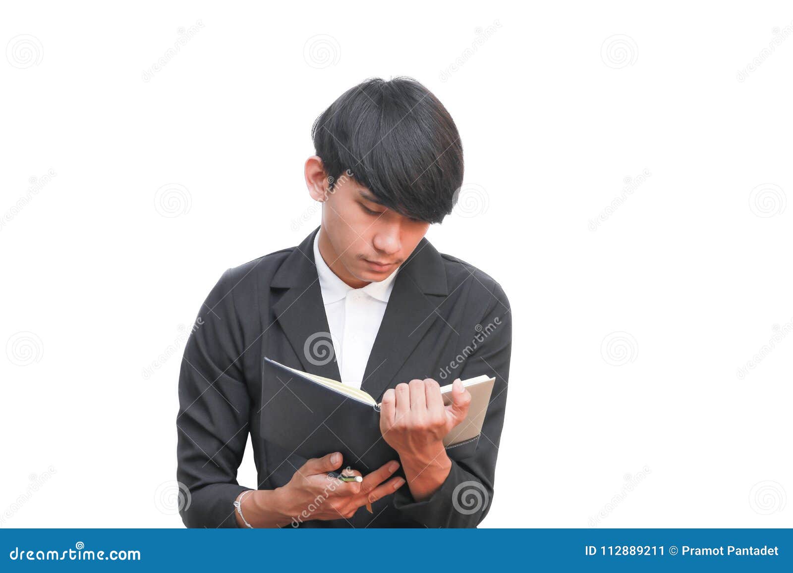 Student Reading Book for Exam on White Background Stock Image - Image ...