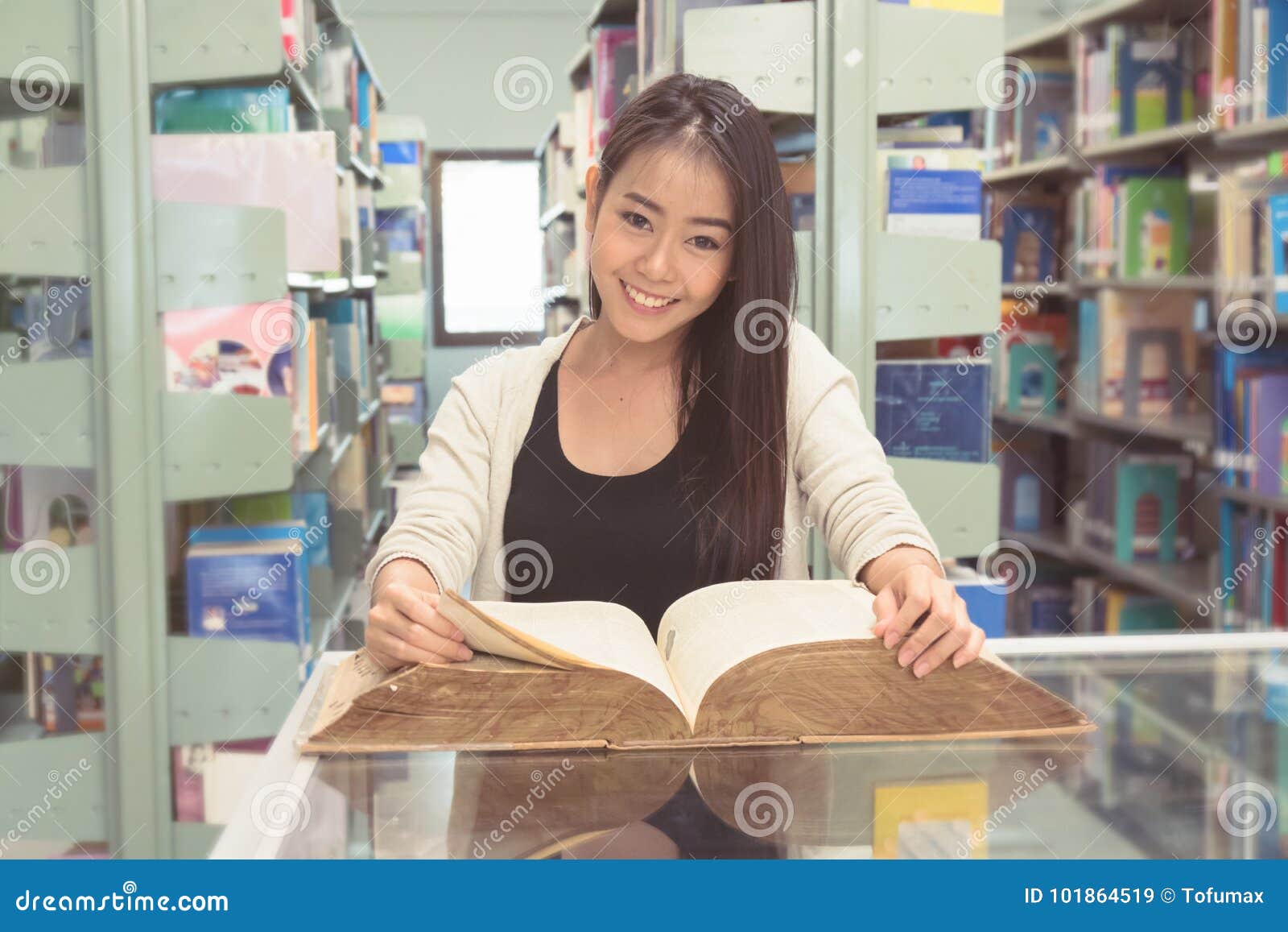 Student Reading Book in Library Stock Image - Image of study, library ...