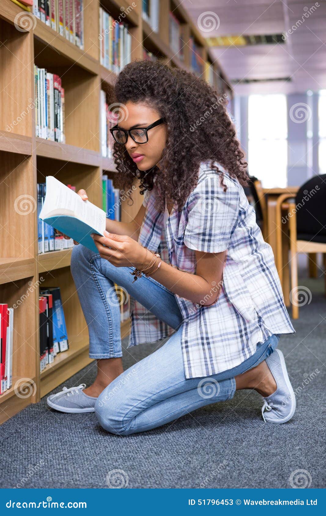 Student Reading Book in Library Stock Image - Image of female ...