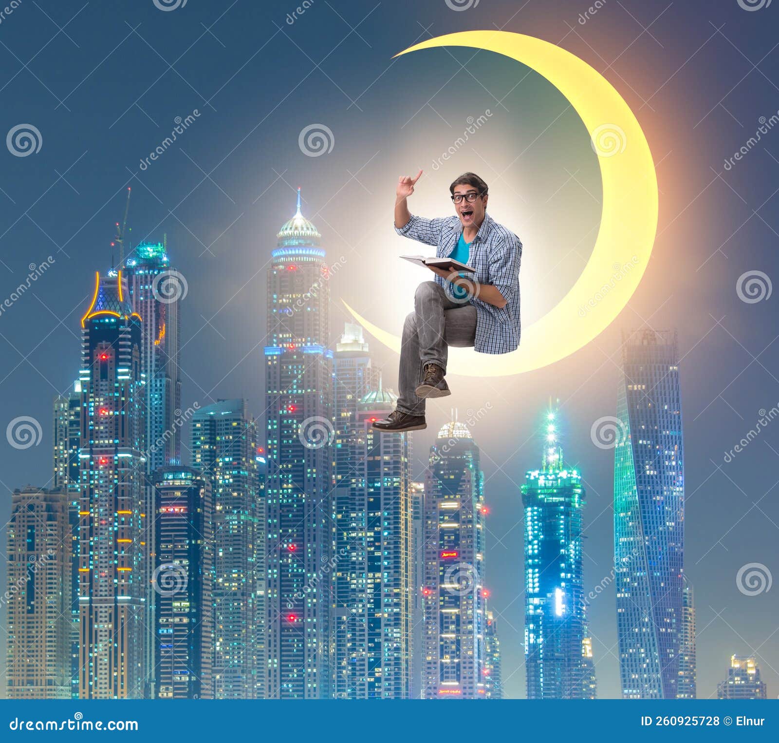 Student Reading Book on the Moon Crescent Stock Photo - Image of ...