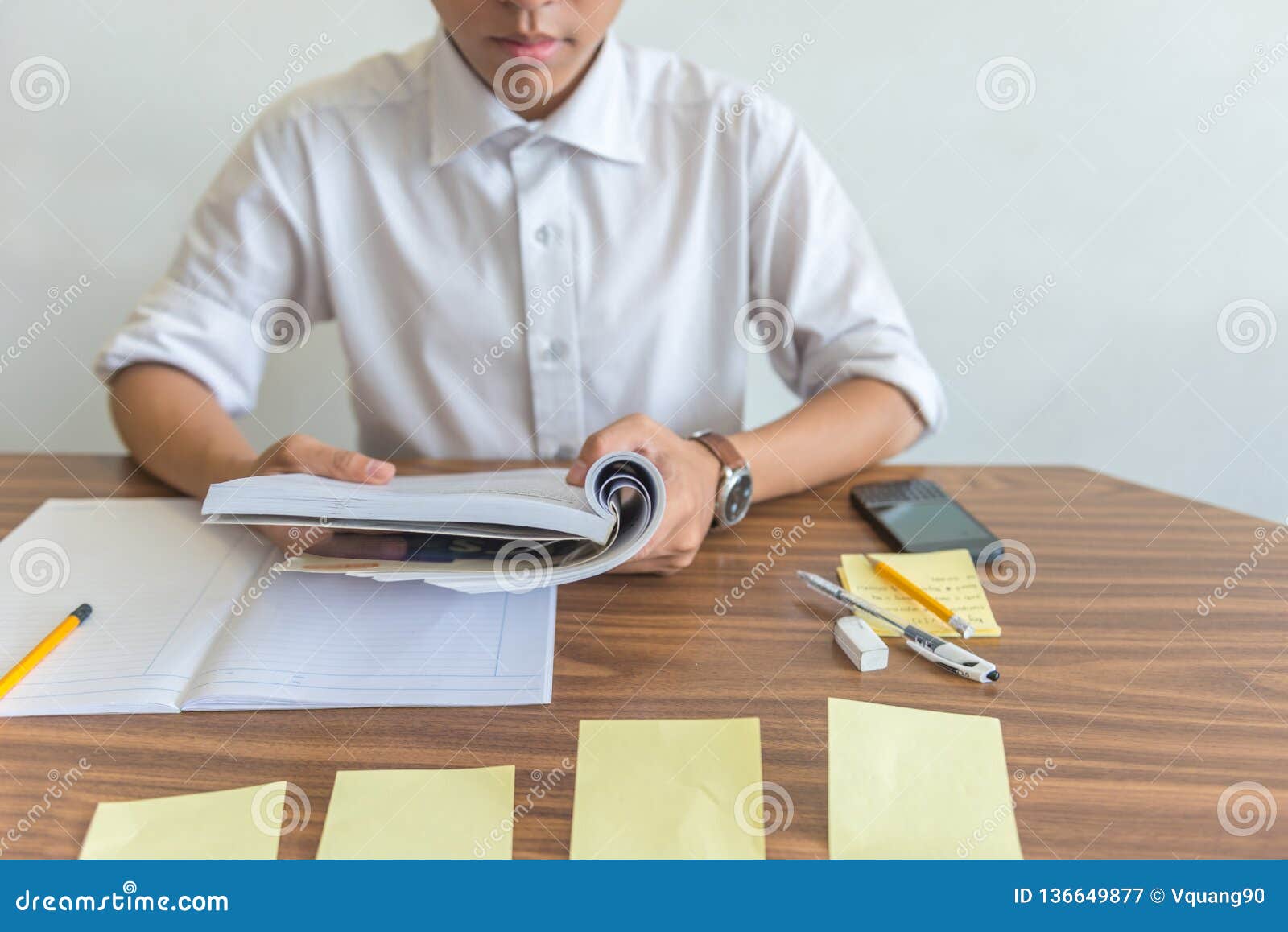 Student Reading Book and Practicing on Sticky Notes Stock Image - Image ...