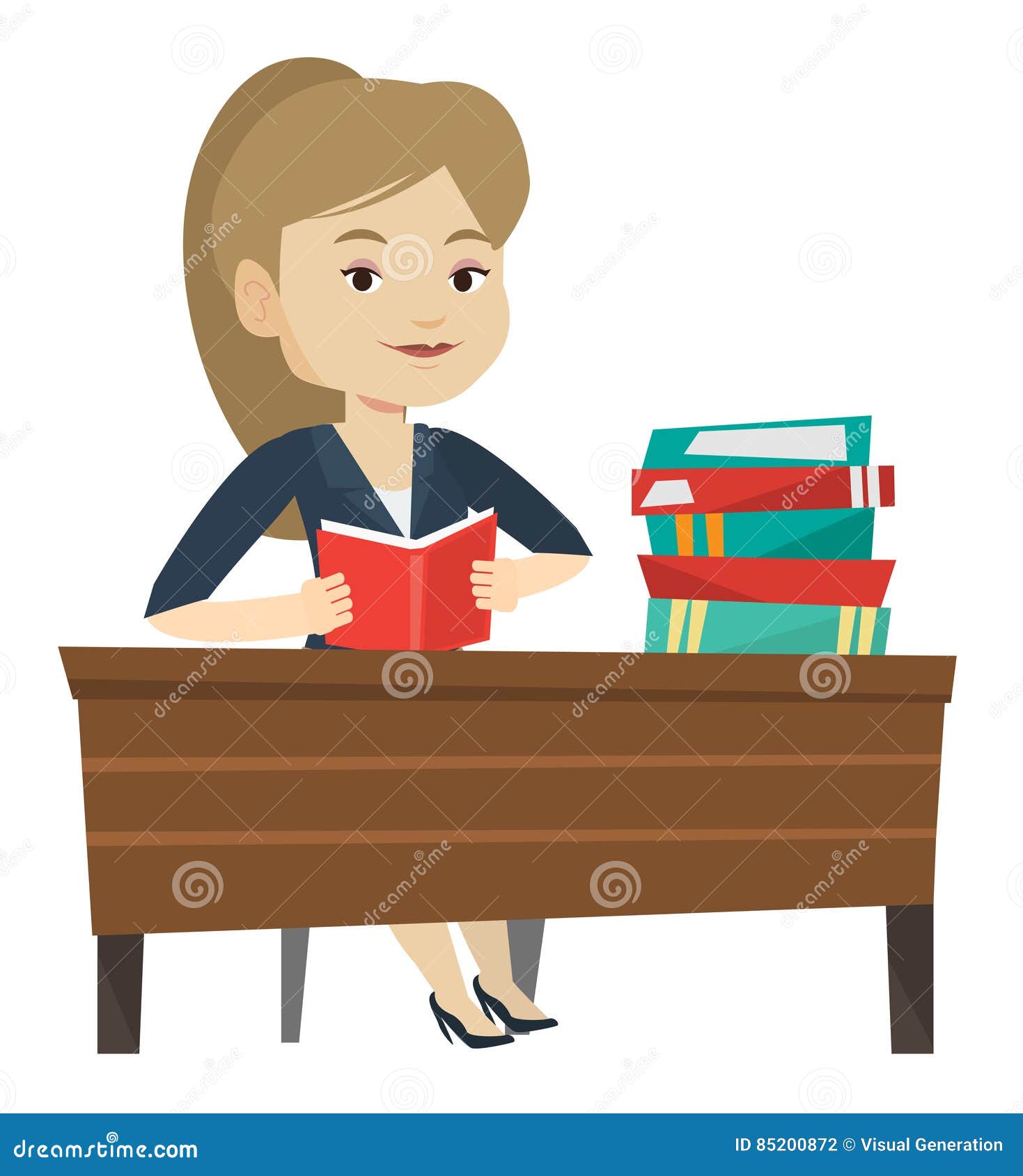 Student Reading Book Vector Illustration. Stock Vector - Illustration ...