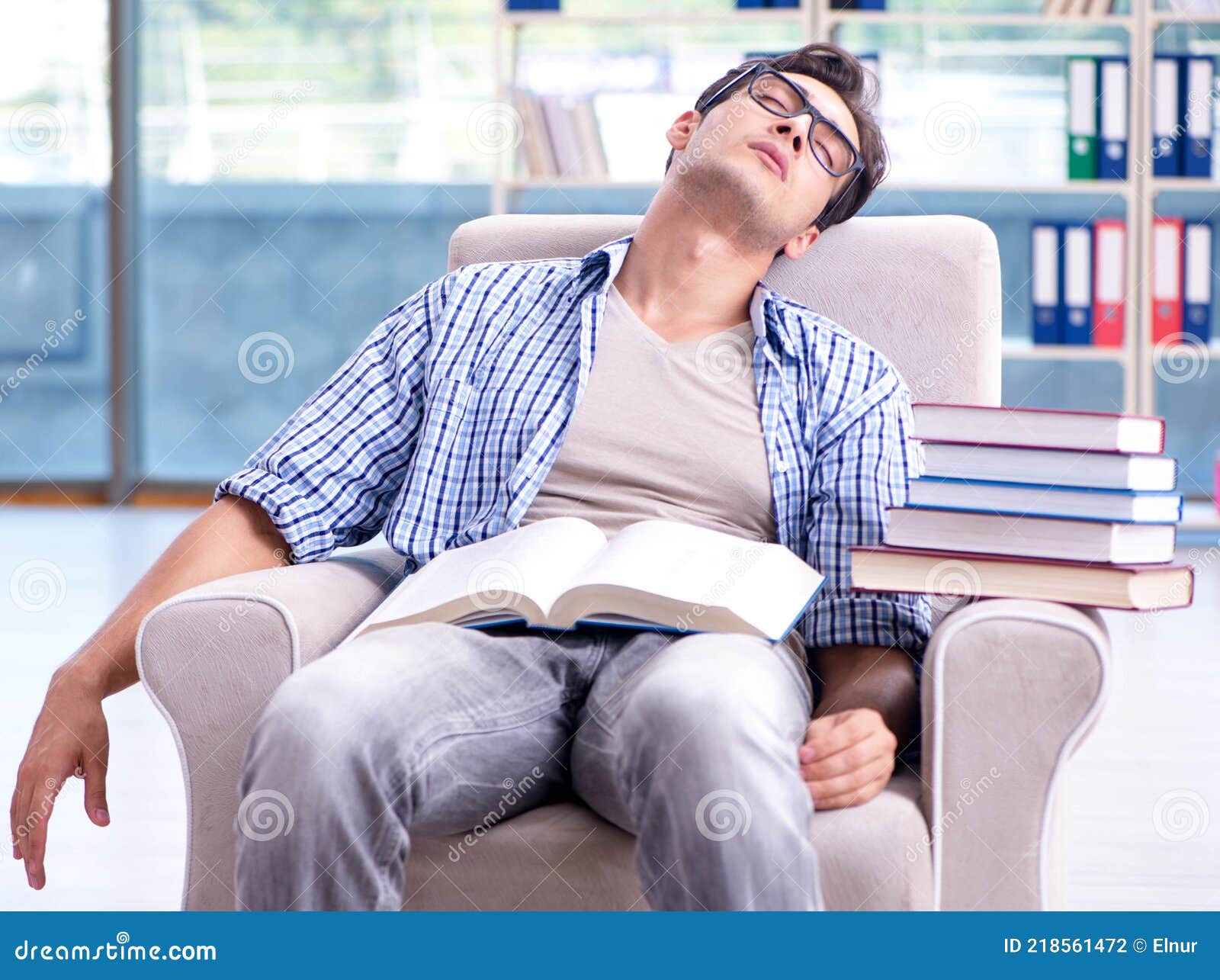 Student Reading Books and Preparing for Exams in Library Stock Photo ...
