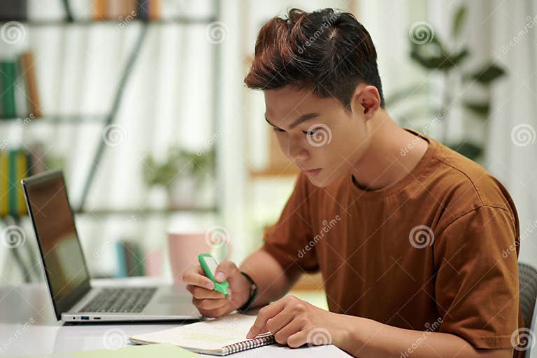 Student Reading Lecture Notes Stock Image - Image of student, internet ...