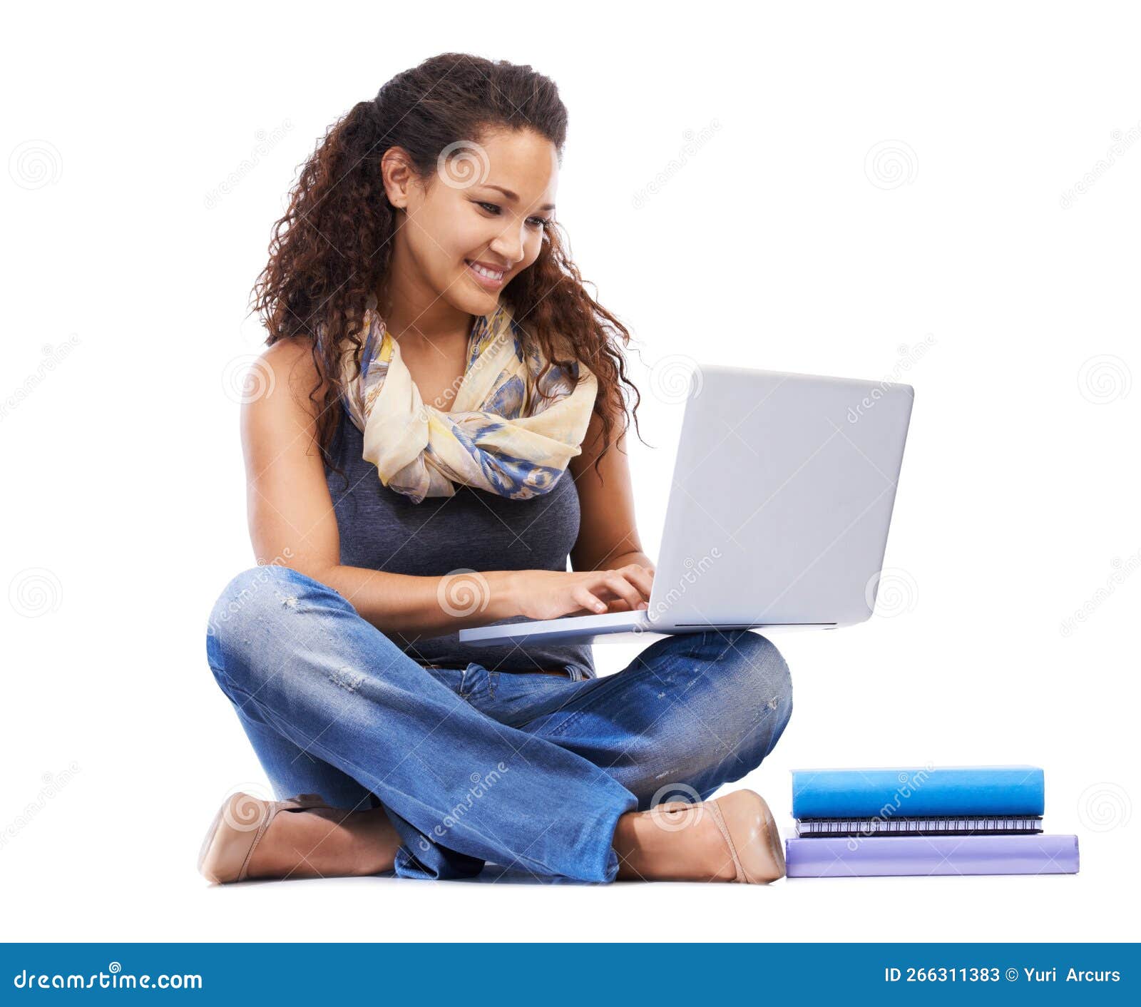 Student, Reading and Typing Notes on Laptop, Studying with Books or ...