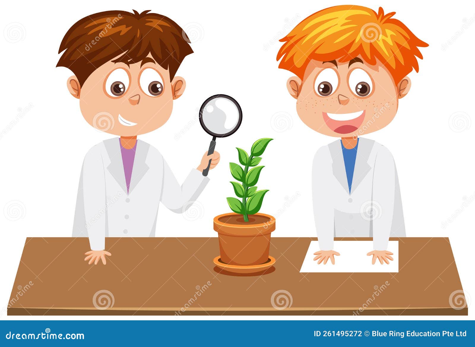 Student Research on a Plant Using Magnifying Glass Stock Vector ...