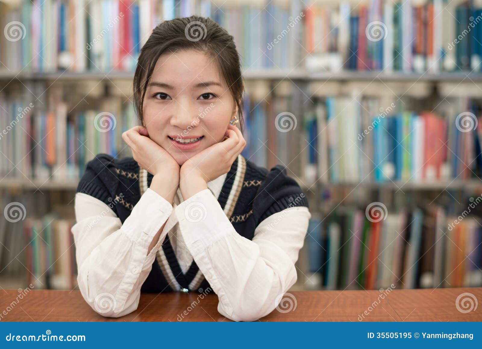 Student Resting on Wooden Shelf Stock Image - Image of looking ...