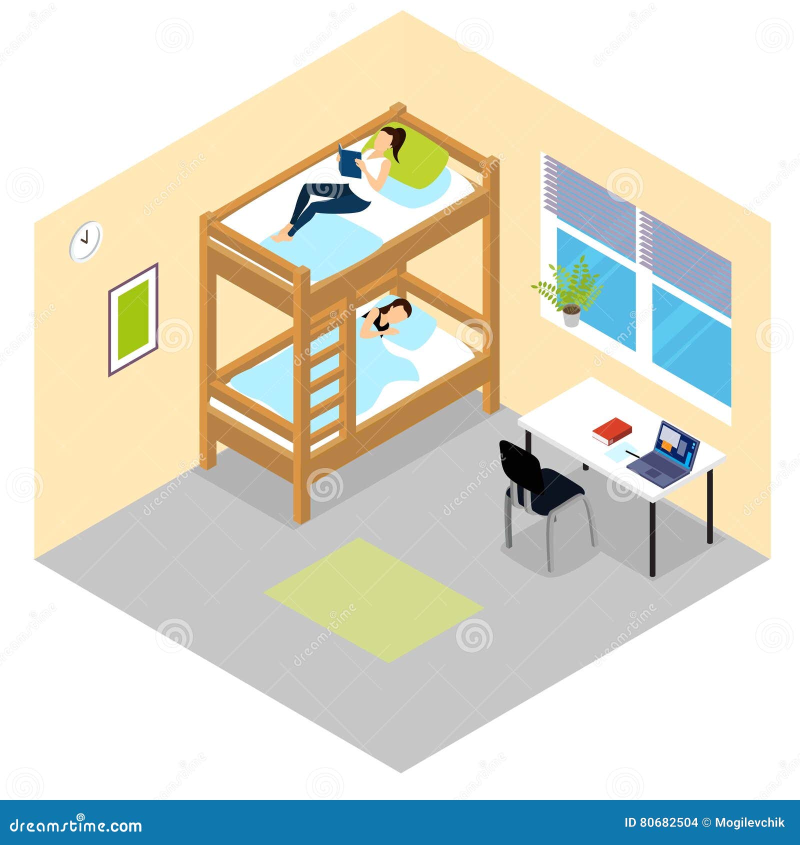 Student Room Isometric Composition Stock Vector - Illustration of flat ...
