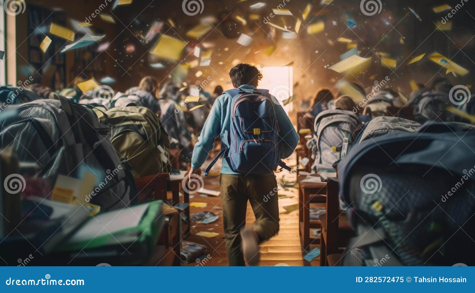 A Student Running Late for an Exam, Realizing they Forgot Their Study ...