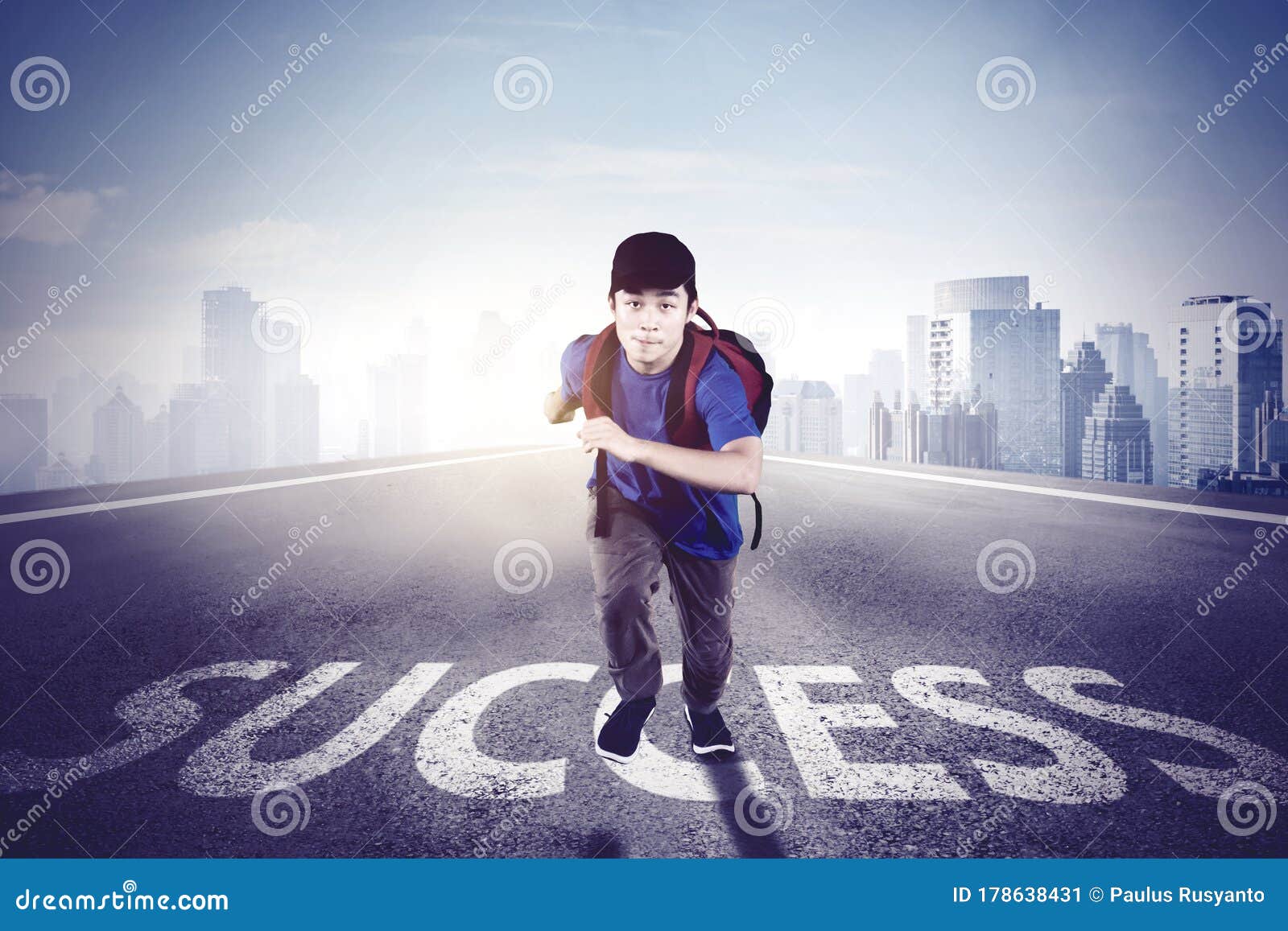 Student Running on the Road with Success Text Stock Image - Image of ...