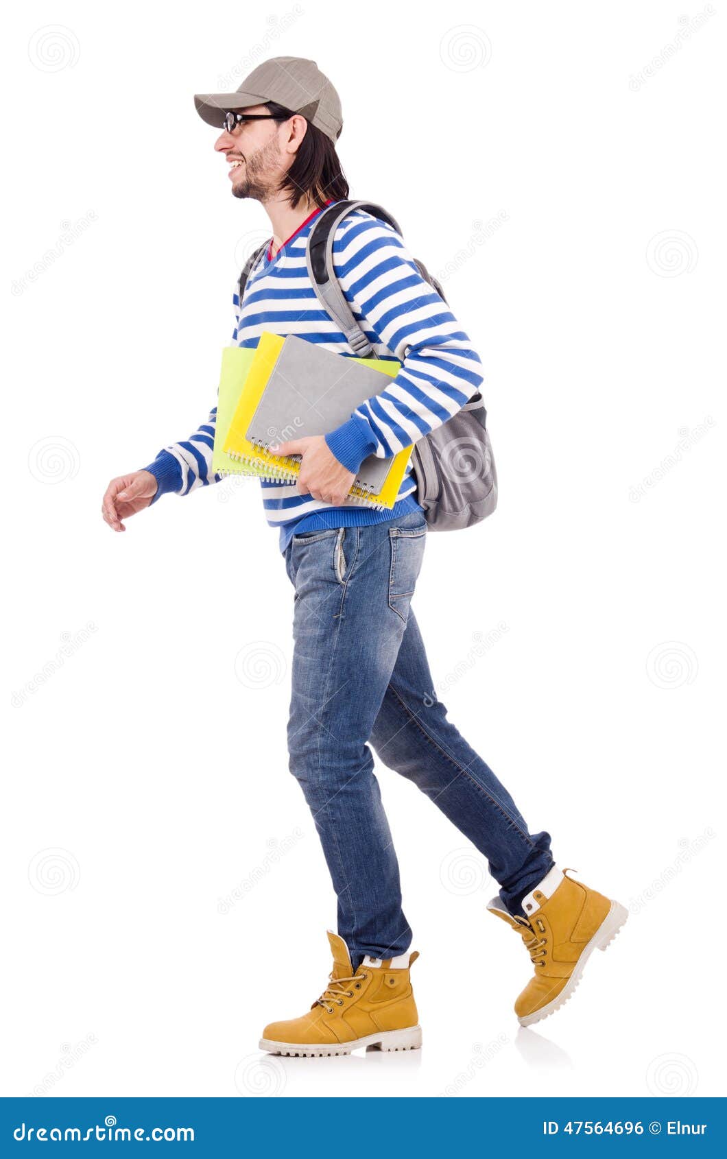 Student Rushing To the Lesson Isolated Stock Photo - Image of backpack ...