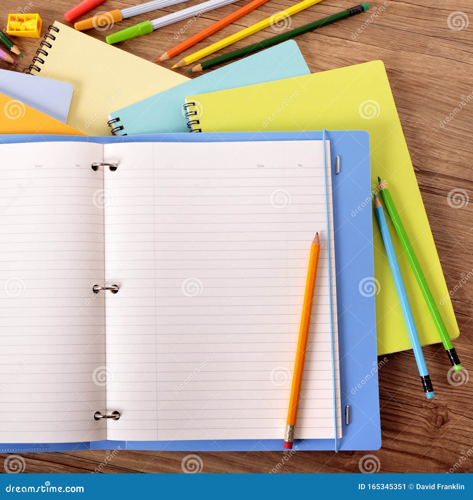 Students Desk with Blue Project Folder Stock Image - Image of ...