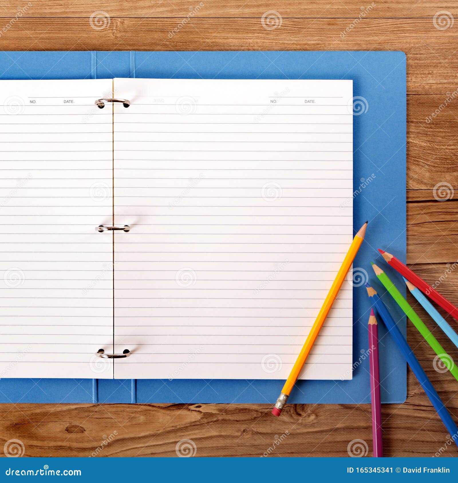 Students Desk with Blue Project Folder Stock Image - Image of notepad ...
