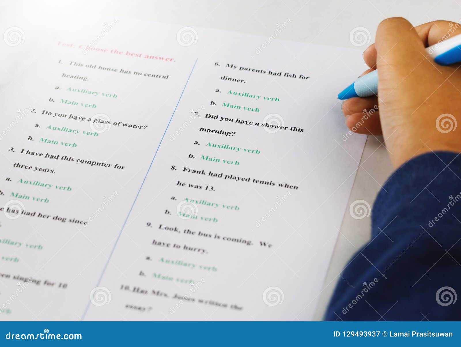Student`s Hand Taking English Test in Class Stock Image - Image of ...